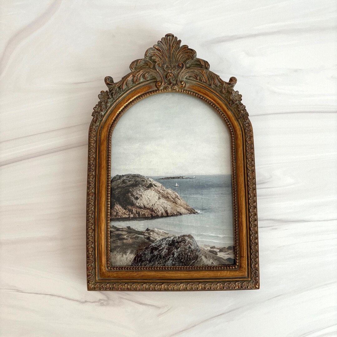 Rocky Coastal Landscape Art Print in Baroque Bronze Arch Frame - Etsy