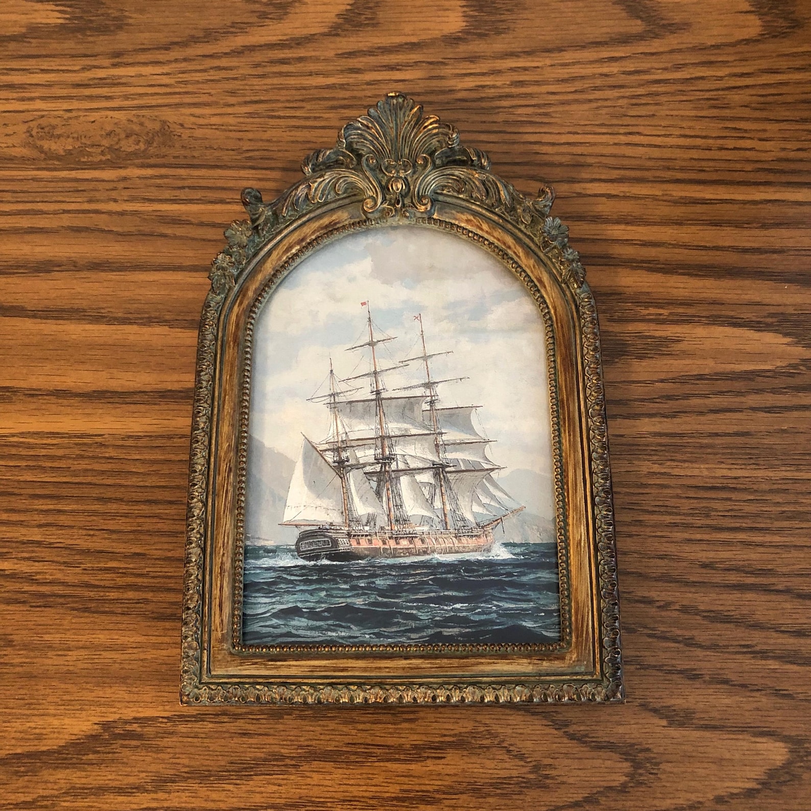 Vintage Sailing Ship Art Print in Baroque Bronze Arch Frame - Etsy