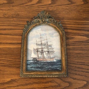 Vintage Sailing Ship Art Print in Baroque Bronze Arch Frame - Etsy