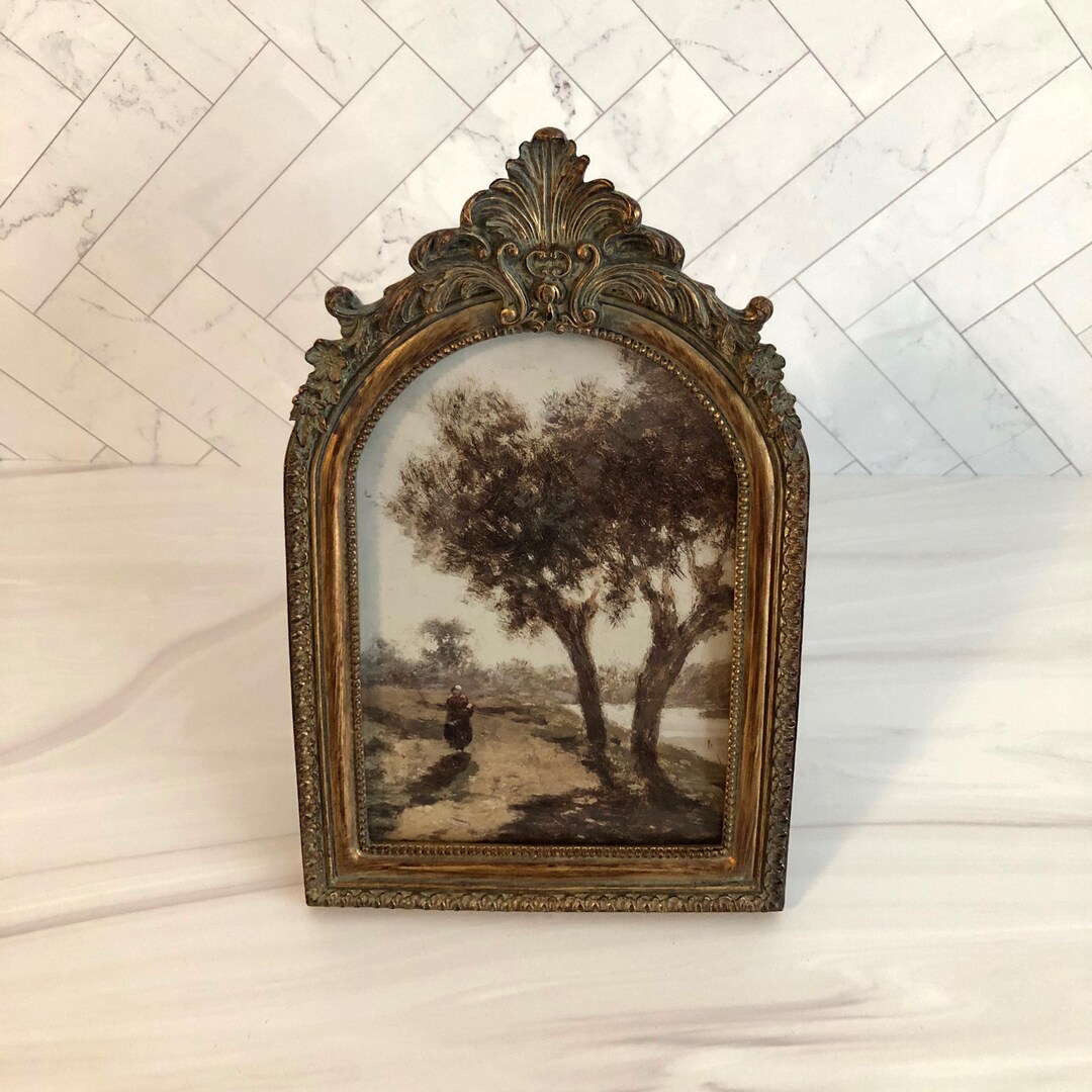 Vintage Landscape Art Print in Baroque Bronze Arch Frame - Etsy