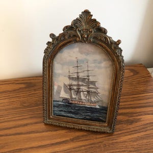 Vintage Sailing Ship Art Print in Baroque Bronze Arch Frame - Etsy