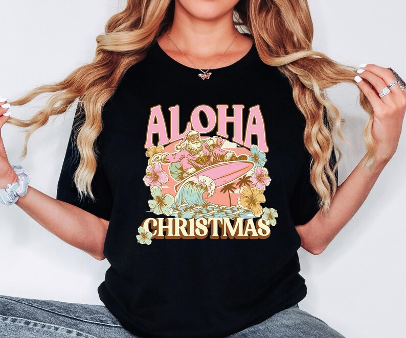 Comfort Colors Aloha Christmas Shirt, Hawaiian Christmas Shirt, Surfing ...