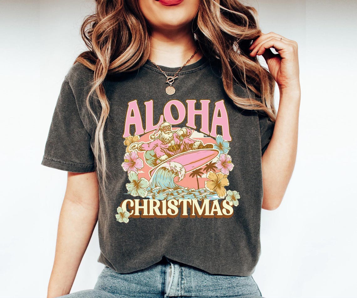Comfort Colors Aloha Christmas Shirt, Hawaiian Christmas Shirt, Surfing ...