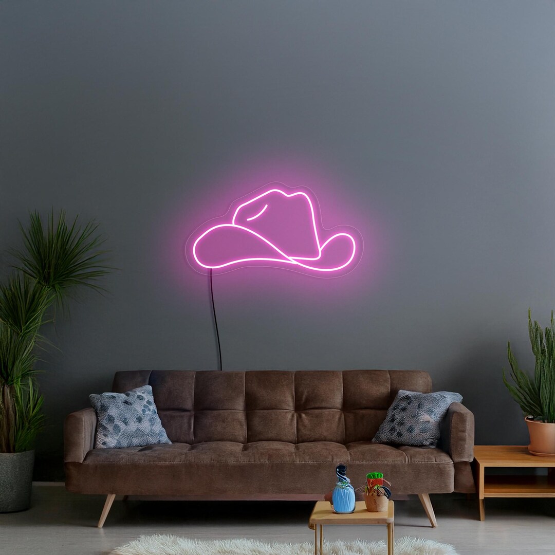 Cowboy Hat Neon Sign, Cowboy Straw Hat Sign, Cowgirl Neon Sign, Western ...