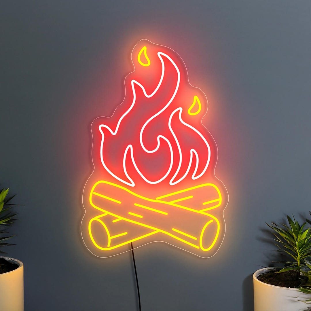 Camp Fire Neon Sign, Flame Neon Sign, Bonfire Neon Sign, Camping Neon ...
