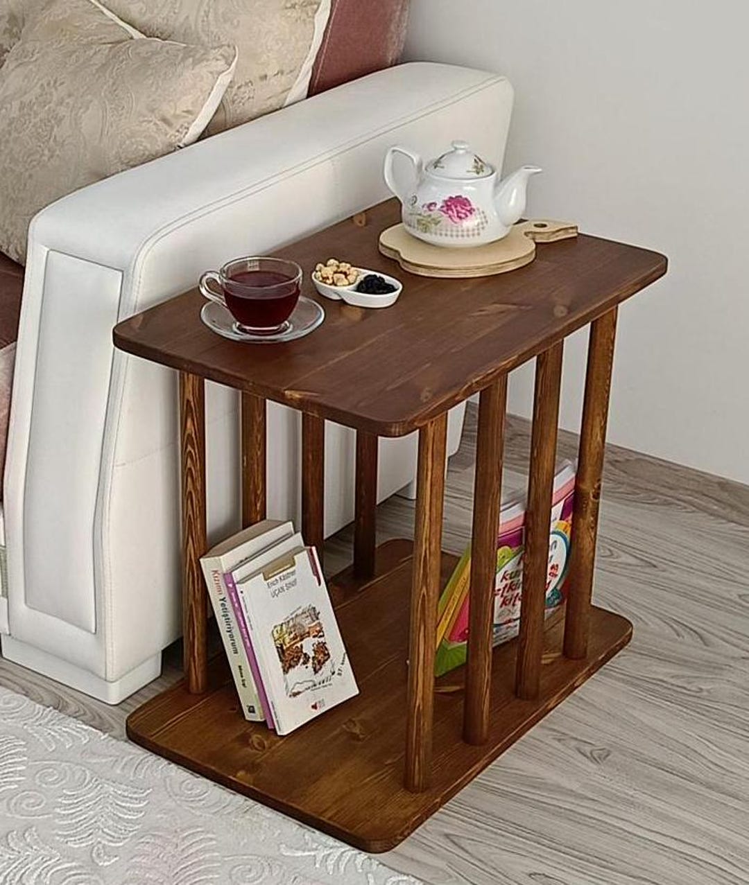 Handmade Wooden Slim End Side Tables,small Round Narrow Bedside Coffee ...