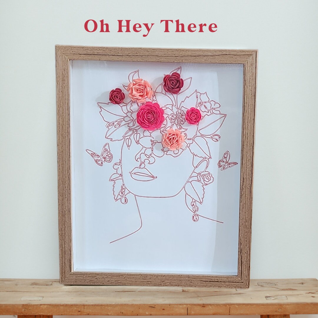 Line Art Print With Quilled Flowers Printable Wall Art, Woman Art ...