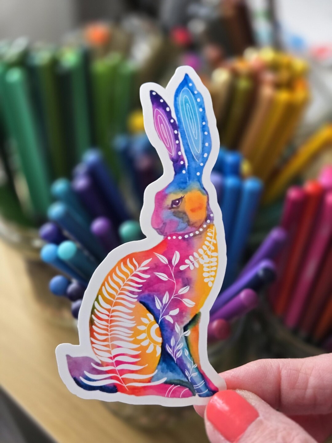 Watercolor Rabbit Sticker for Laptops iPhone Sticker Water Bottle ...