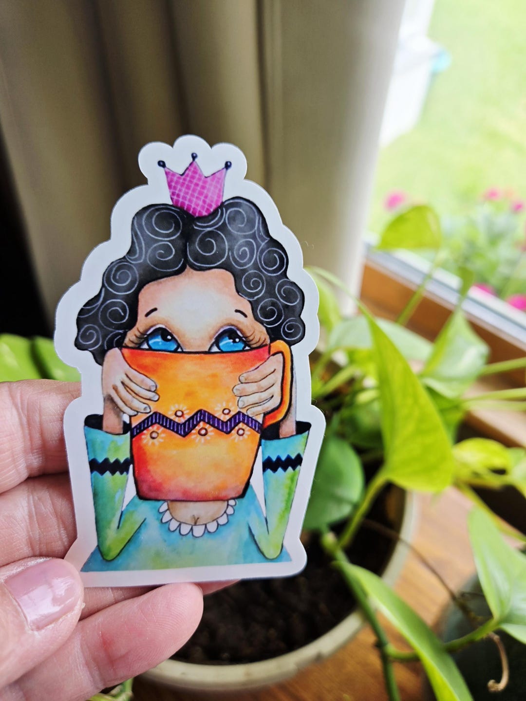 Watercolor Coffee Queen Sticker for Laptops iPhone Sticker Water Bottle ...