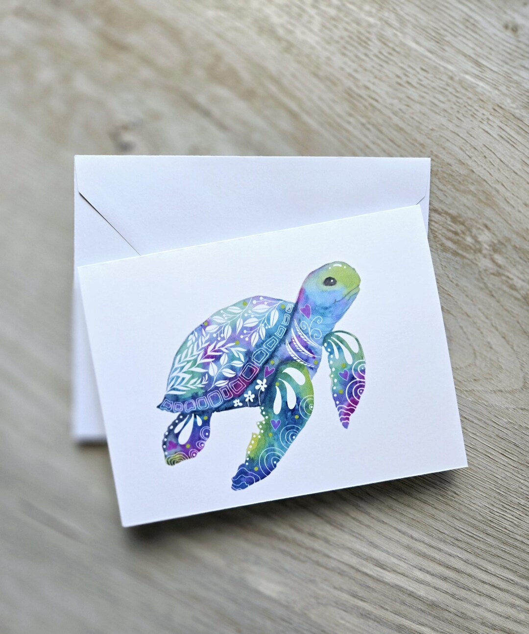 Whimsical Watercolor Sea TURTLE Greeting Card Blank All Occasion Card ...