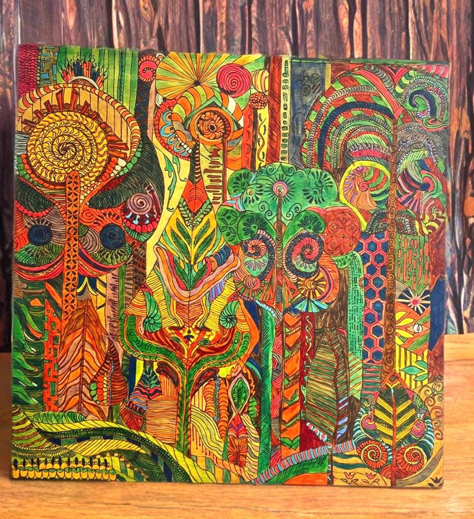 Handburned Zentangle Pyrography Colorful Tree Landscape Large Wall ...