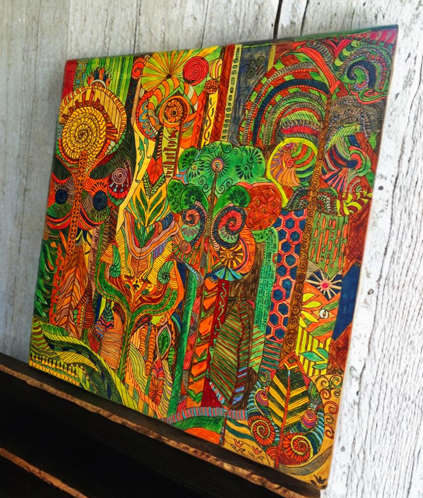 Handburned Zentangle Pyrography Colorful Tree Landscape Large Wall ...