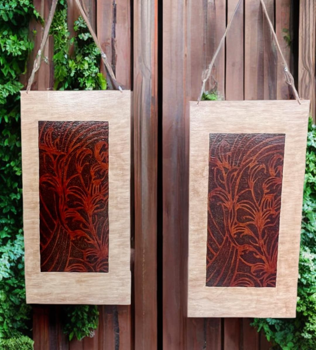 Handmade Floral Pyrography Set of Wall Hangings - Etsy