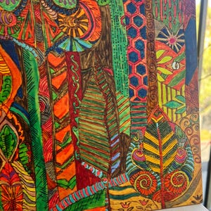 Handburned Zentangle Pyrography Colorful Tree Landscape Large Wall ...