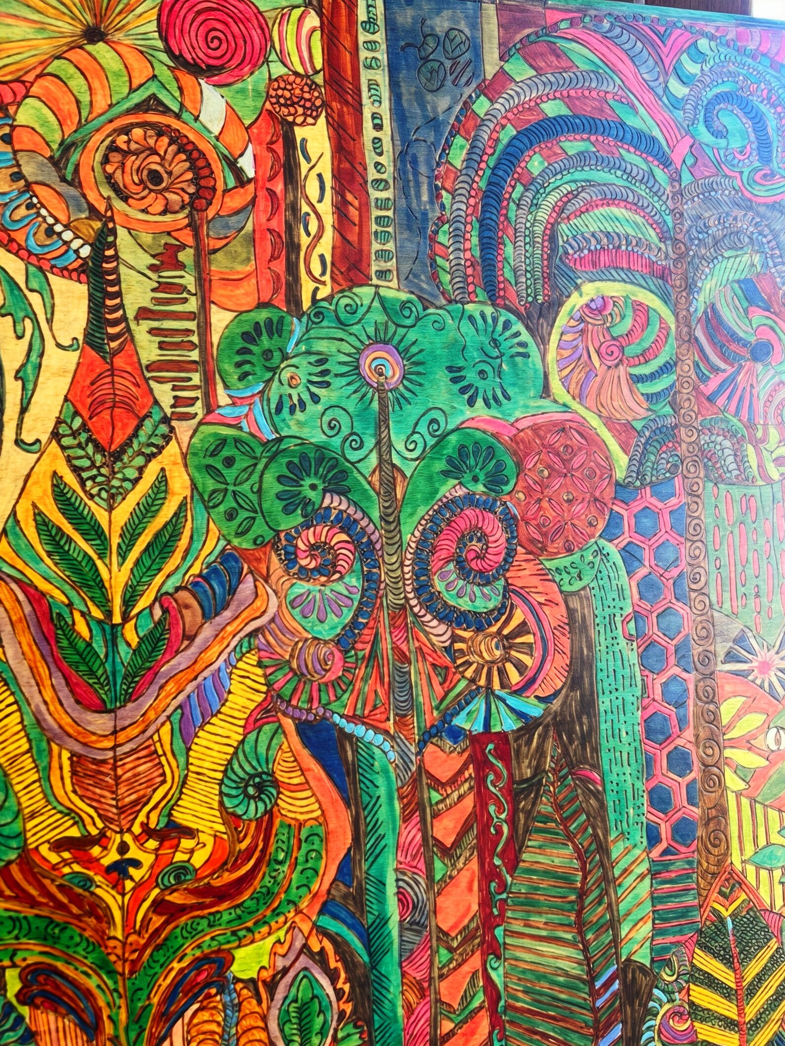 Handburned Zentangle Pyrography Colorful Tree Landscape Large Wall ...