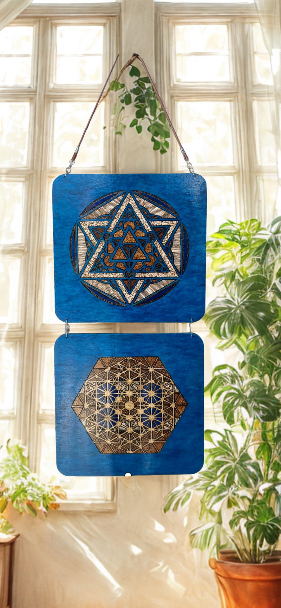 Sacred Geometry Merkabah Wall Hanging – Handmade Wood Burned Mandala ...