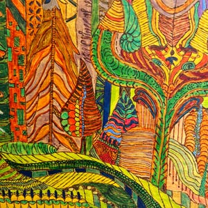 Handburned Zentangle Pyrography Colorful Tree Landscape Large Wall ...
