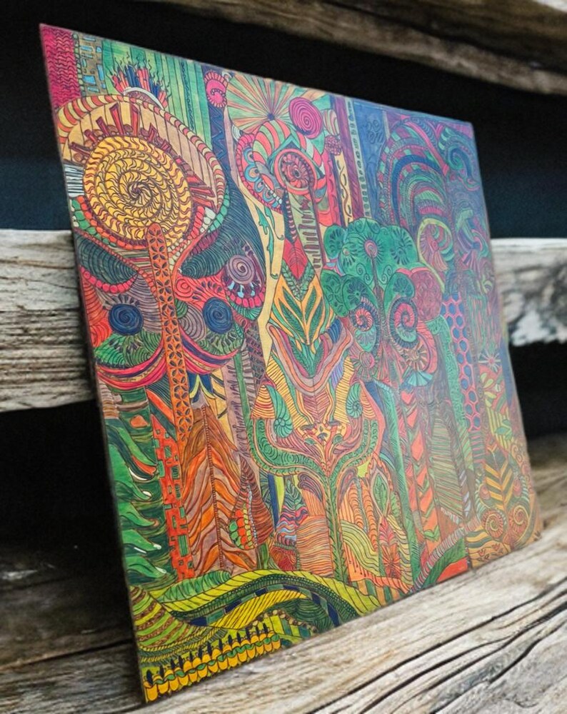 Handburned Zentangle Pyrography Colorful Tree Landscape Large Wall ...