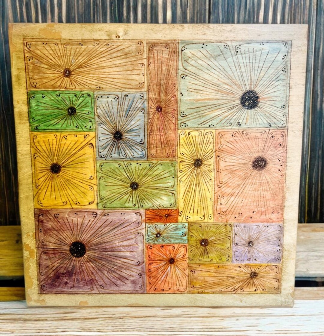 Handburned Zentangle Flower Pyrography Inspired by Weathered Quilts - Etsy