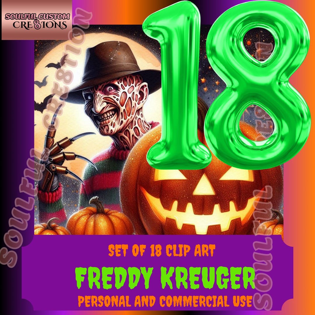 Halloween Freddy Kreuger Clipart Bundle, Watercolor Images, PNG High ...