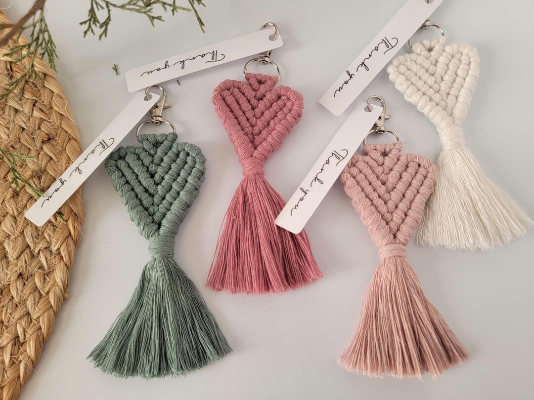 Heart Macrame Keychain, Boho Keychain, Love Keychain, Wedding Favors ...