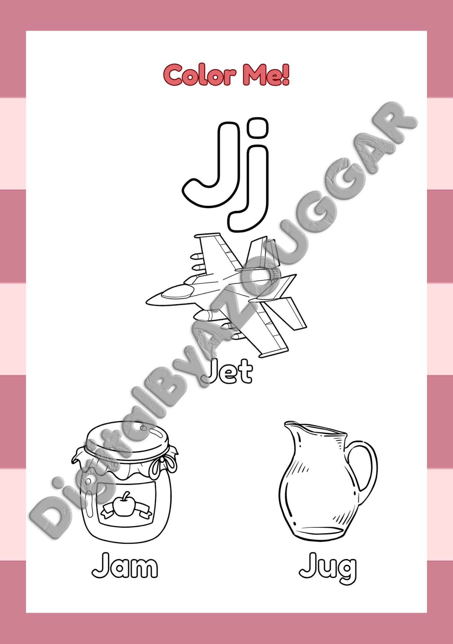 Kids Alphabet Coloring Book Educational Coloring Pages Animals, Fruits ...