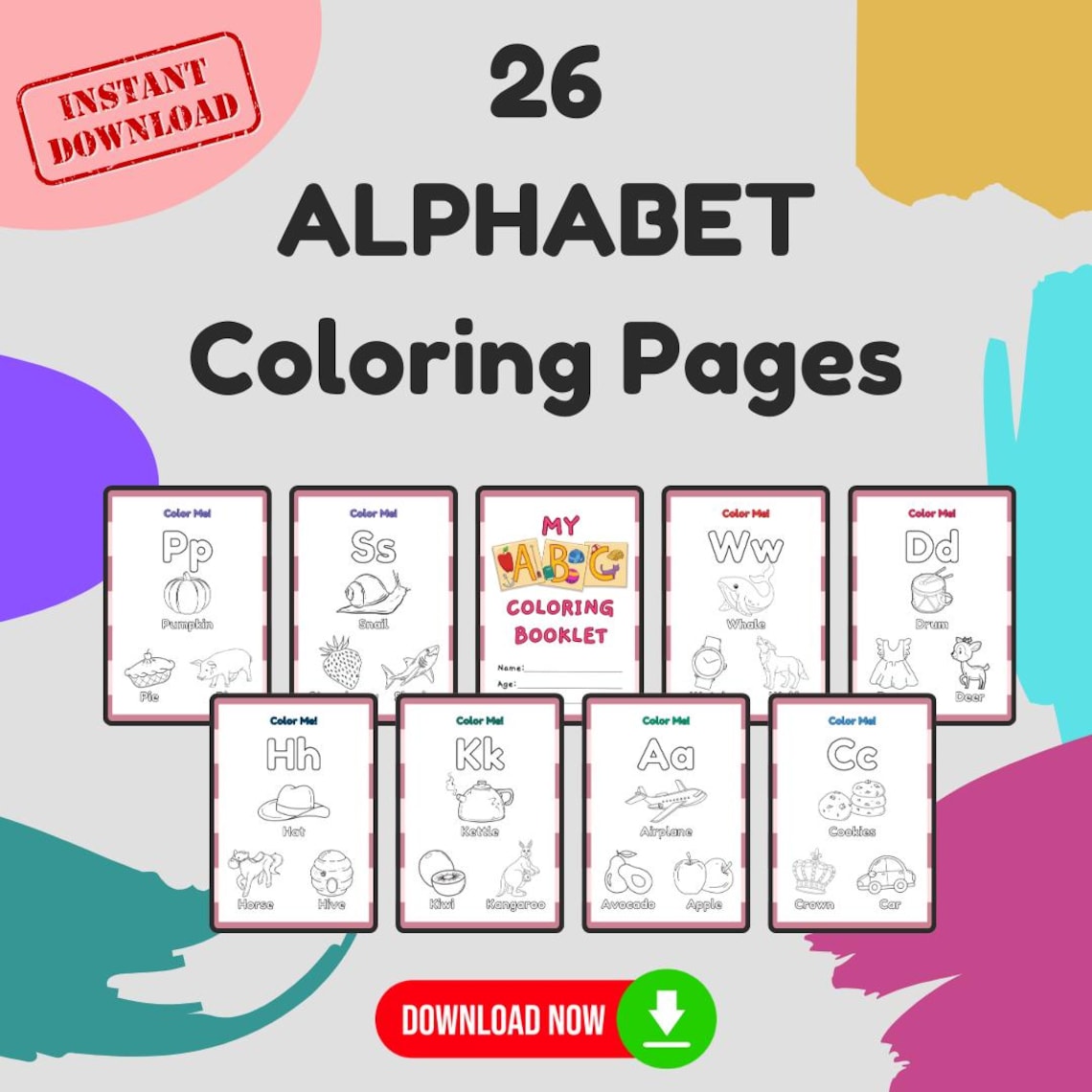 Kids Alphabet Coloring Book Educational Coloring Pages Animals, Fruits ...