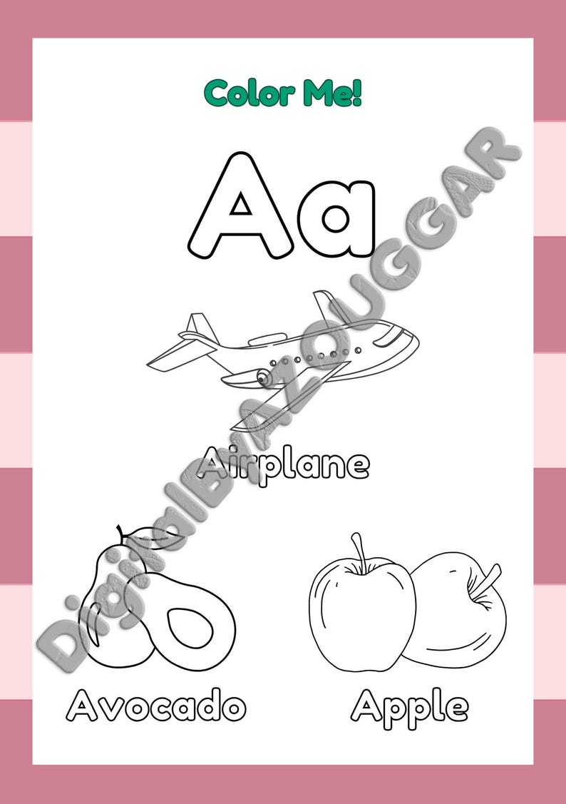 Kids Alphabet Coloring Book Educational Coloring Pages Animals, Fruits ...