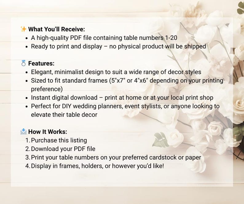 Elegant Table Number Signs | Printable PDF | Numbers 1-20 - Etsy