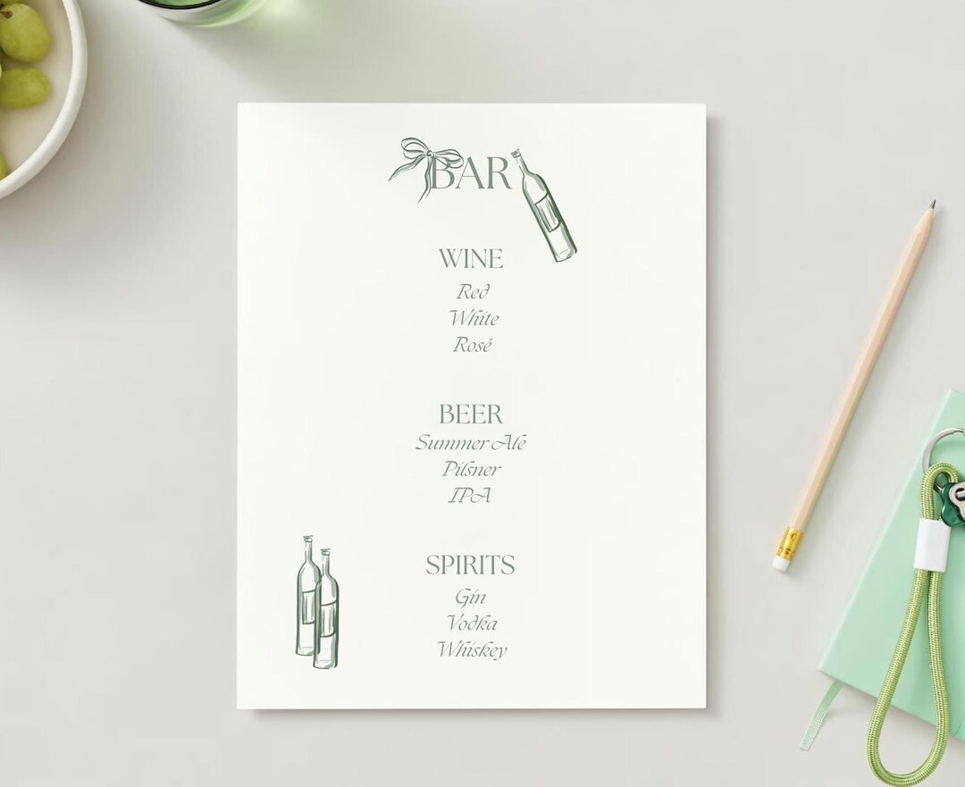 Rustic Bar Menu, Classic Wedding Stationary, Customizable Template ...