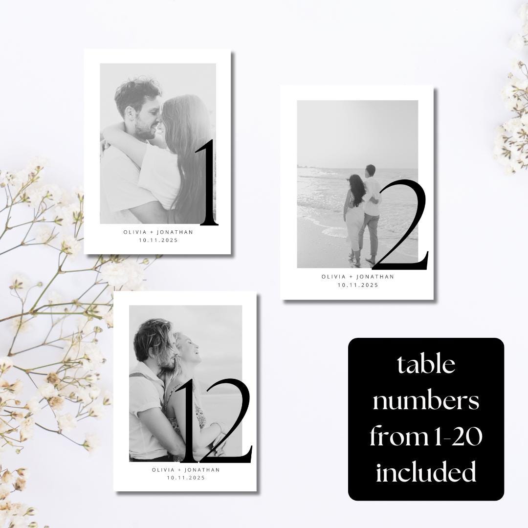 Wedding Table Numbers Template Photo Table Numbers Wedding Couple Photo ...