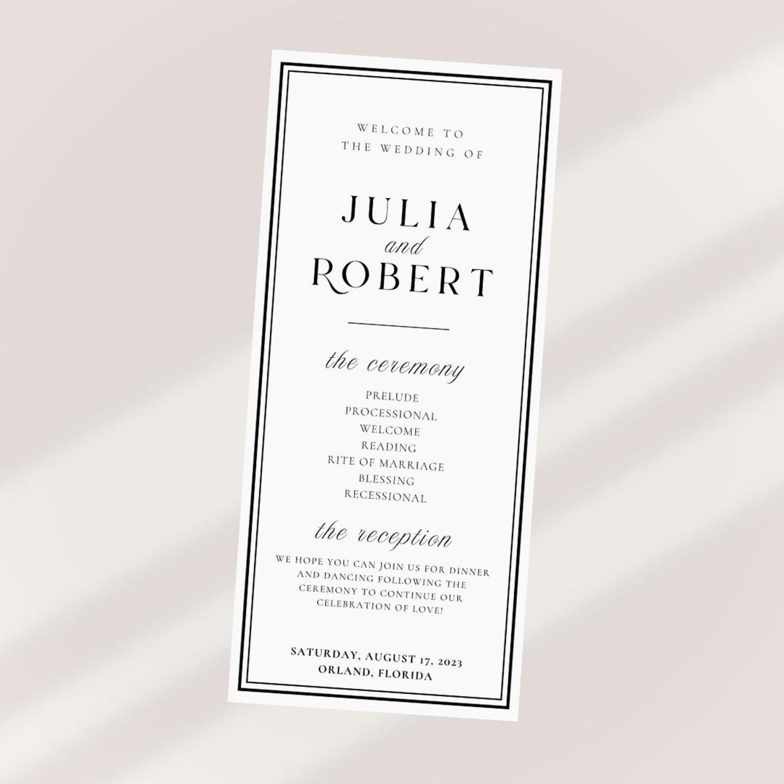 Wedding Program Template Editable Wedding Ceremony Timeline Modern ...