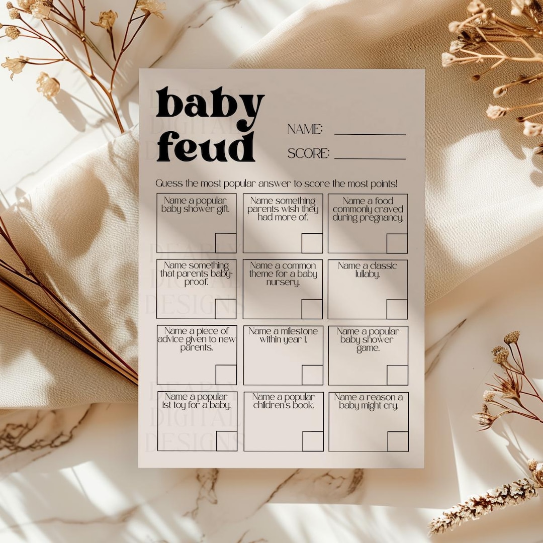 Minimalist Baby Shower Game Baby Feud With Answers Digital Family Feud ...