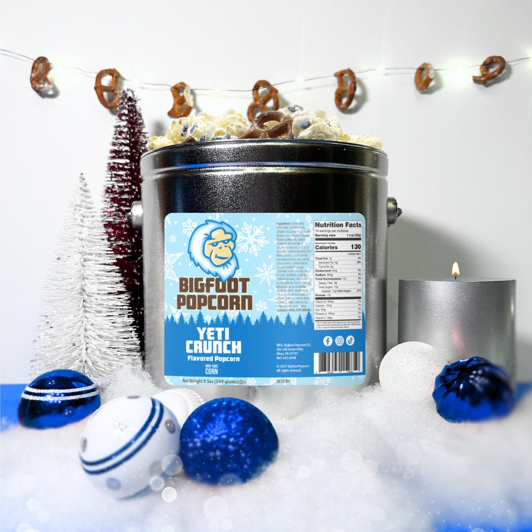 Yeti Crunch White Chocolate and Pretzels Gourmet Popcorn Unique ...