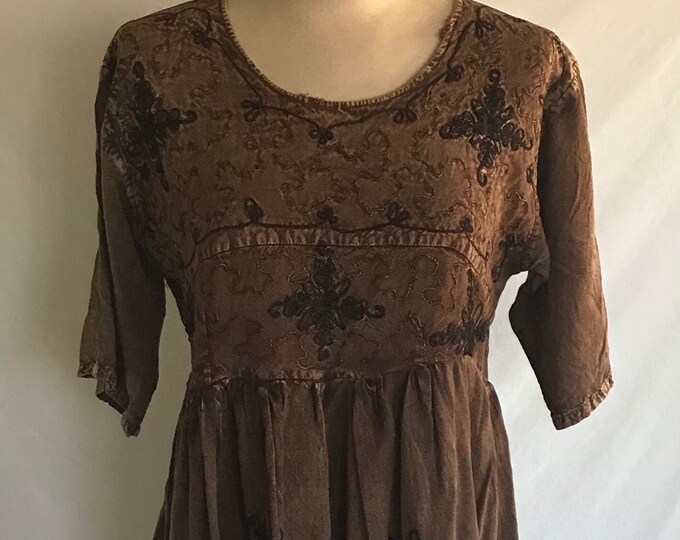 1990s HIPPIE Rayon Embroidered Tunic Top - Mini Dress - Empire Waist ...