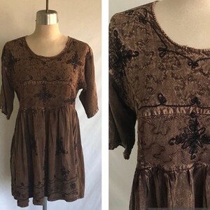 1990s HIPPIE Rayon Embroidered Tunic Top - Mini Dress - Empire Waist ...