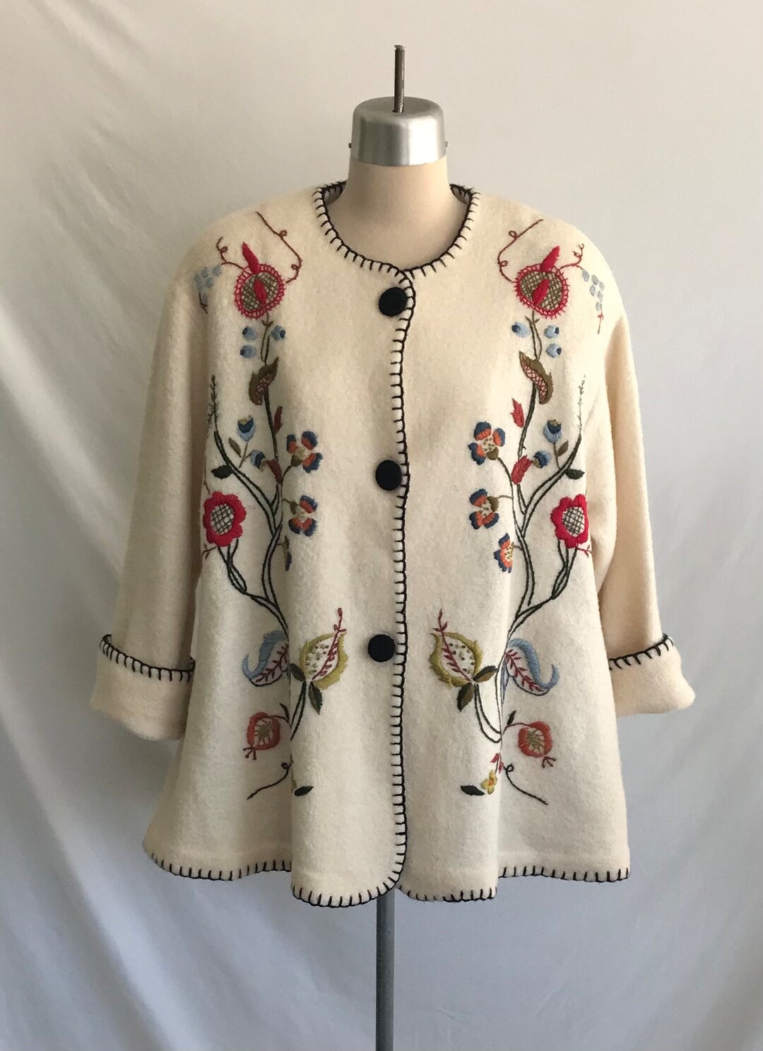 1980s Saks Fifth Avenue Boiled Wool Boxy Boho Jacket With Pockets ...