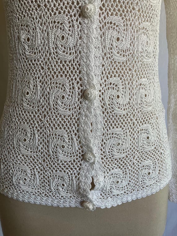 1960s HAND CROCHET Chinese Top - White Crocheted Top … - Gem