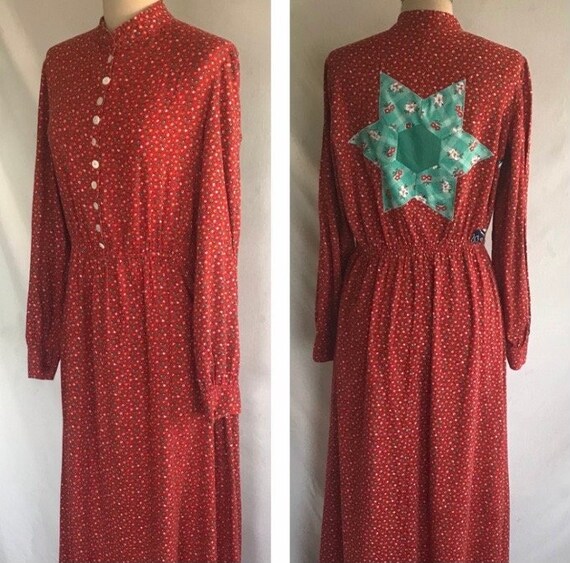 1960s Does Victorian Cotton CALICO Patchwork Maxi Dre… - Gem
