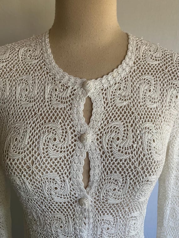 1960s HAND CROCHET Chinese Top - White Crocheted Top … - Gem