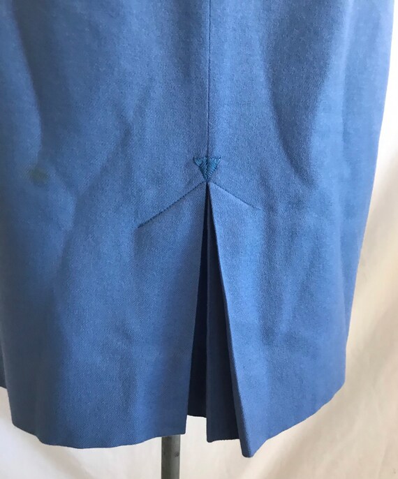 1950s Wool Pencil Skirt with Kickpleat Cornflower Blu… - Gem
