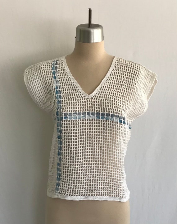 1980s Crochet Net Lace Top - Hand Crochet Top - Swim … - Gem