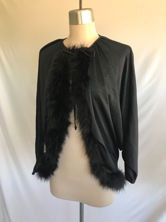 1960s BATWING Sleeve Robe - Marabou Feather Robe - Fl… - Gem