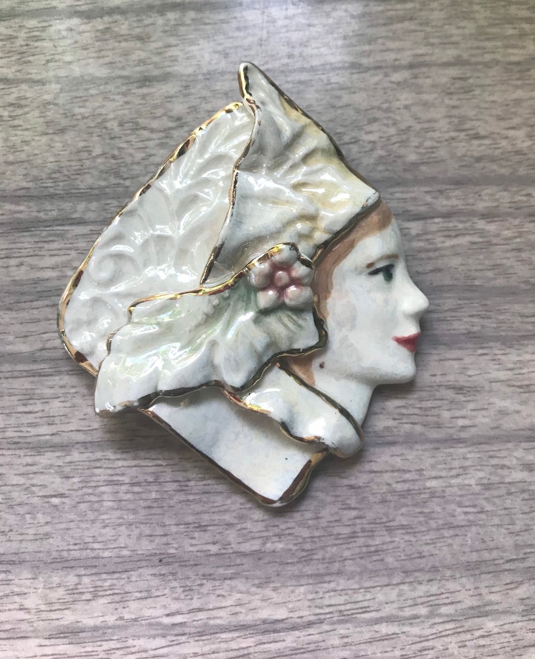 Victorian Style Ceramic Lady Head Brooch - Winter Brooch - 1920s Style ...