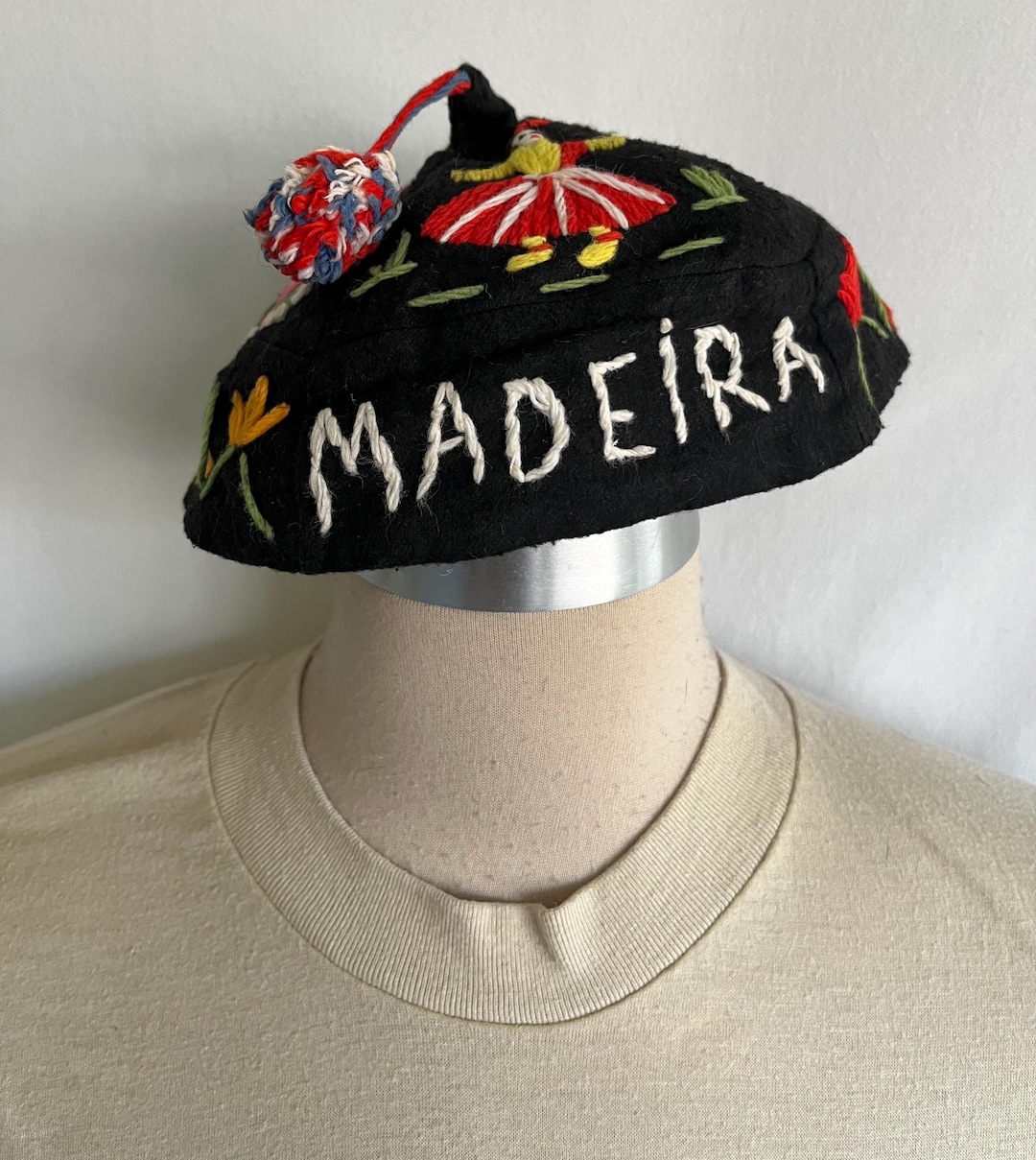 1940s MADEIRA Hand Embroidered Folk Cap With Pom Pom-tyrolean Hat ...