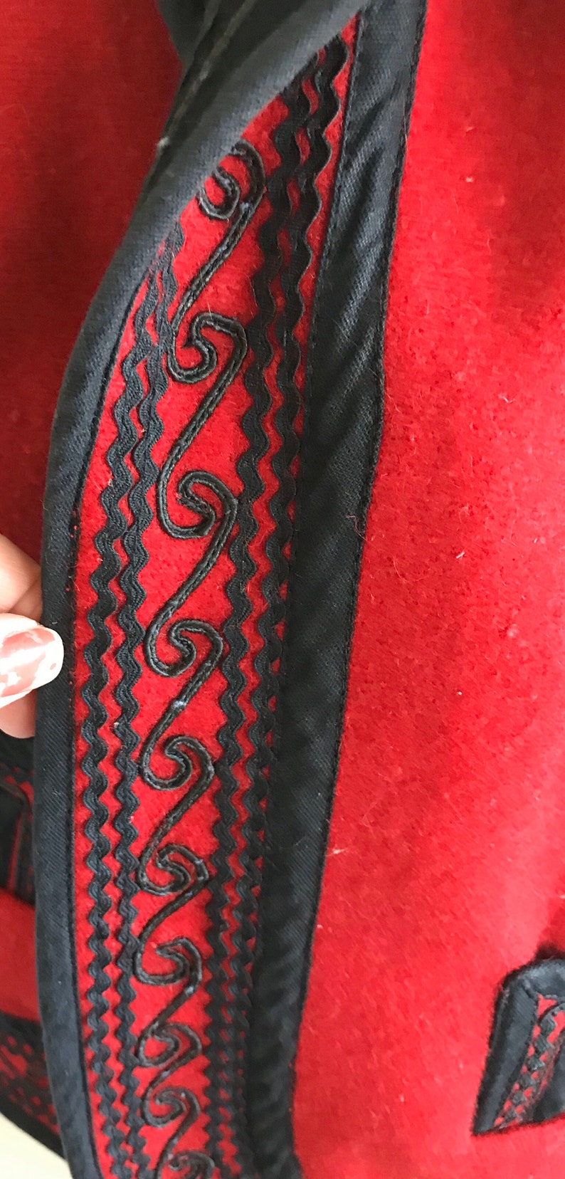 1960s Boho Red Wool With Ornate Black Rick Rack and Soutache | Etsy