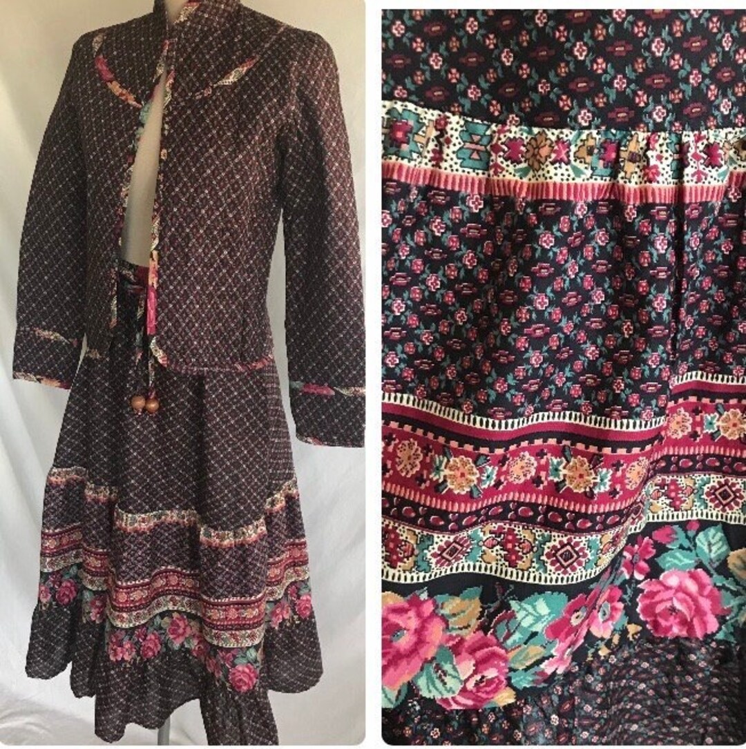 1980s Calico Floral QUILTED Jacket and Matching Tiered Skirt - Etsy
