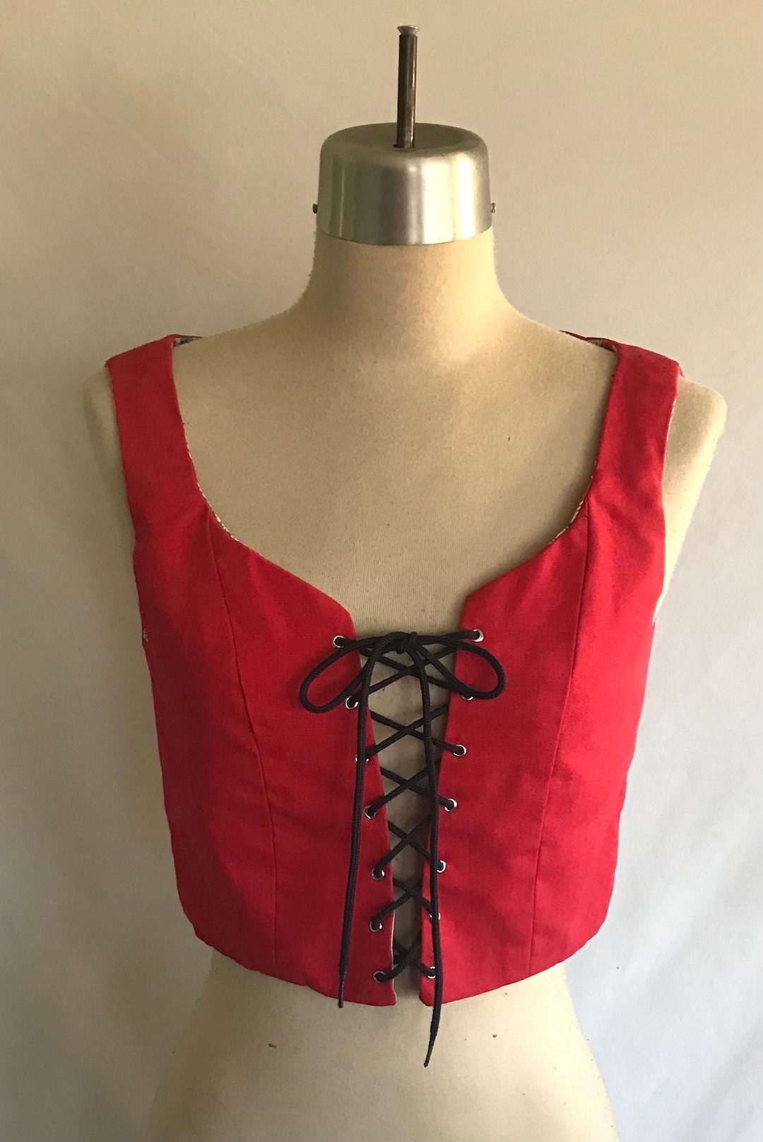 1970s FOLK Princess Seam Corset Bustier Top Lace up Front Top ...