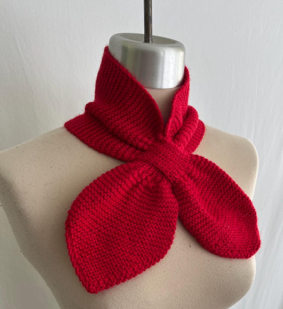 Vintage Red Wool MISS MARPLE Style Hand Knit Neck Scarf -neck Ascot ...
