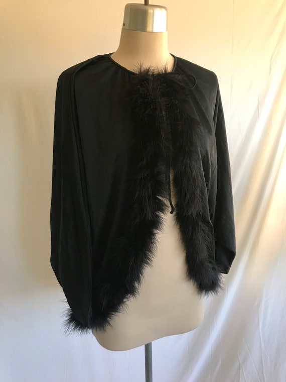 1960s BATWING Sleeve Robe - Marabou Feather Robe - Fl… - Gem